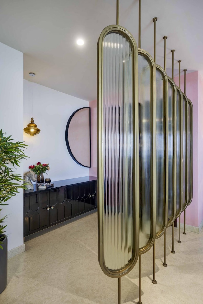 Custom Fluted Glass Partition: PVD Coated Stainless Steel Room Divider ...