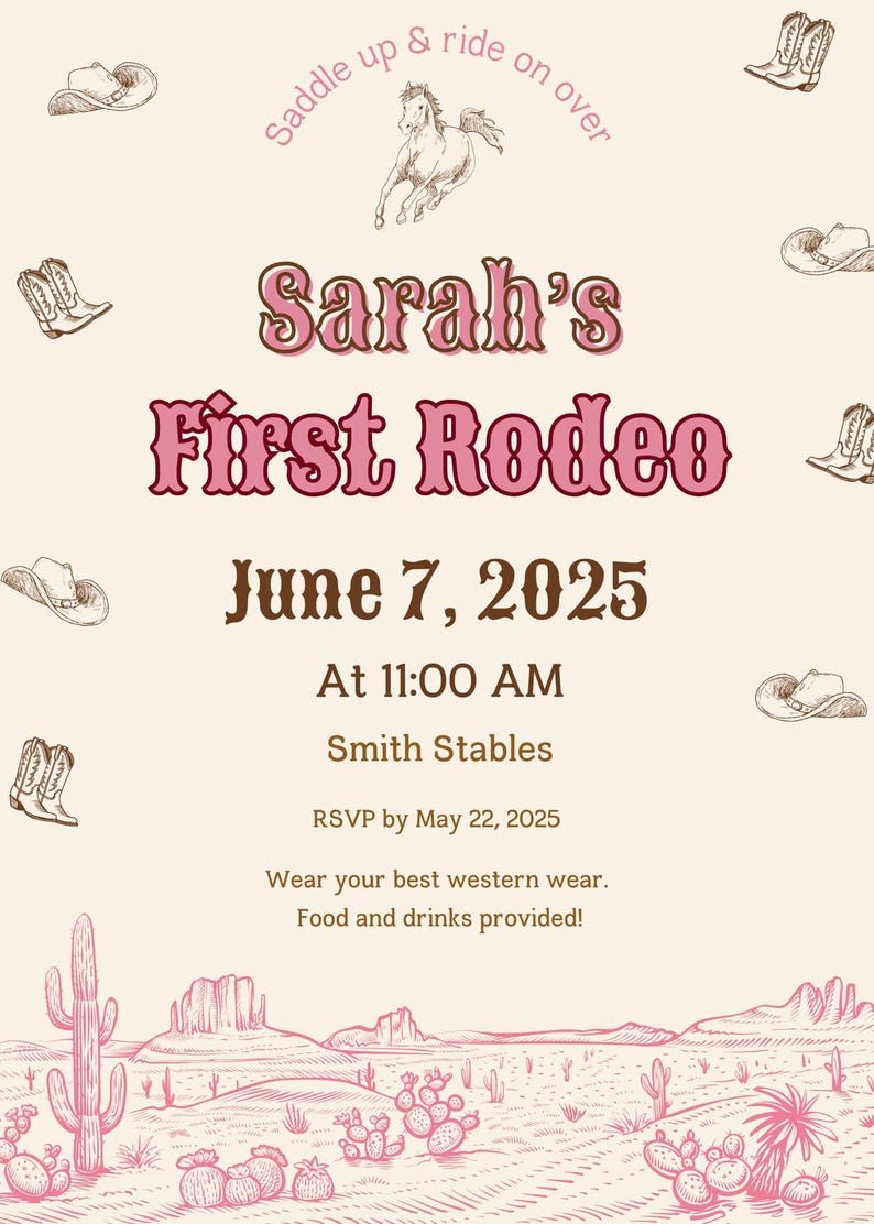 Rodeo Girl Birthday Party Template Bundle | Western Pink Party Editable ...