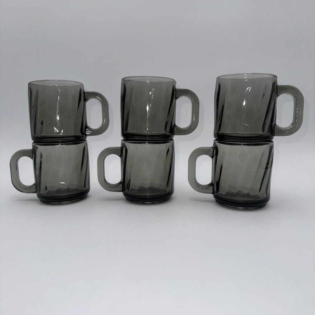 6 Libbey Smoke Gray Swirl Glass Mug/cup Coffee/tea Mid Century - Etsy