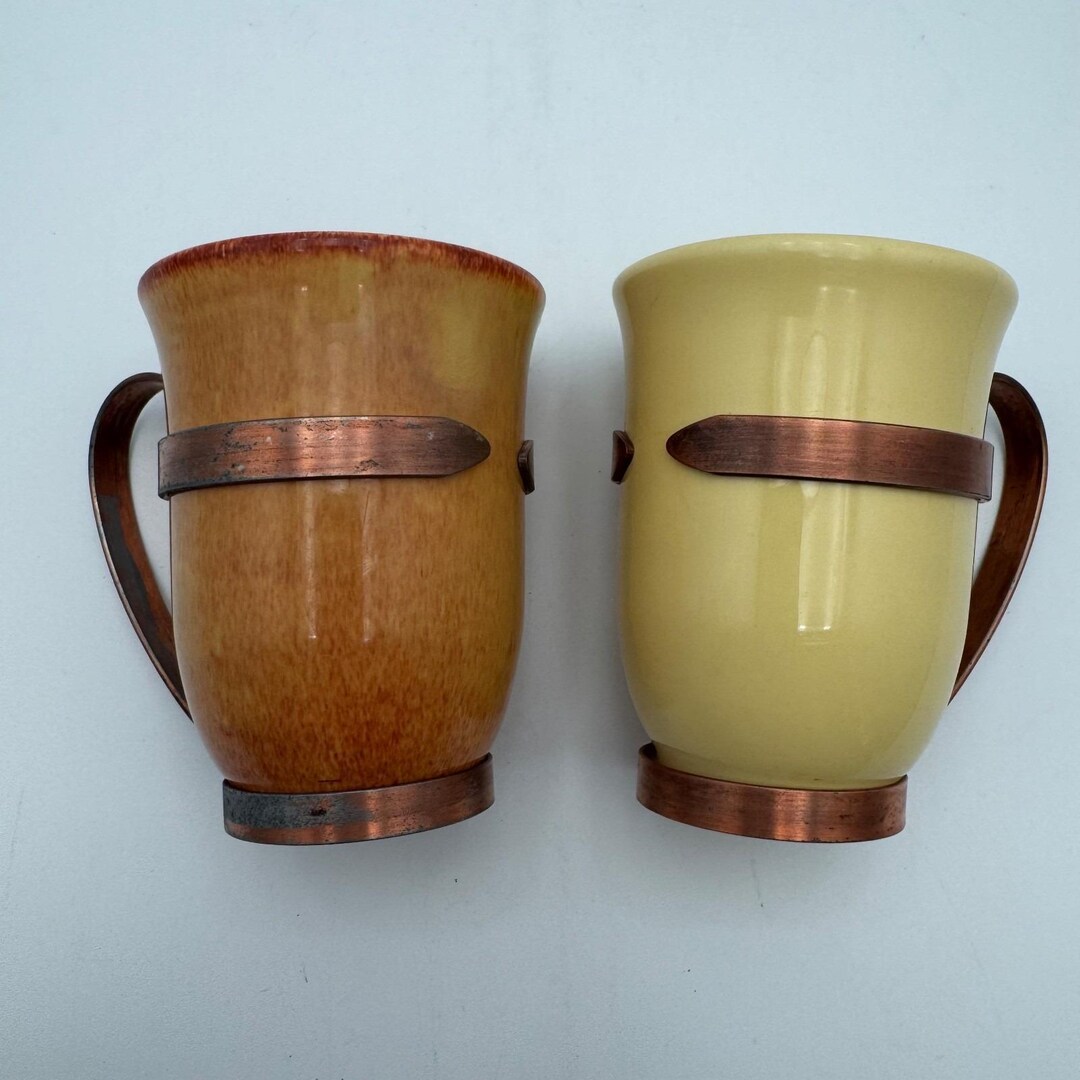 2 Gladding Mcbean Franciscan El Patio Mug Cup Metal Handle Yellow ...
