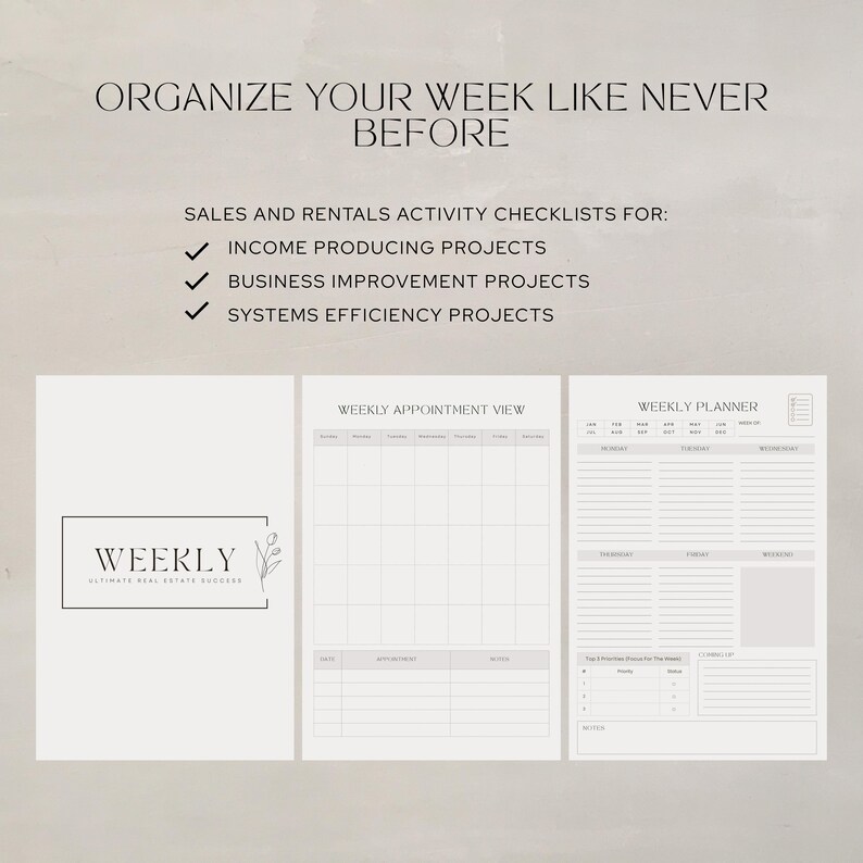 Weekly Real Estate Agent Planner | Productivity System (digital ...