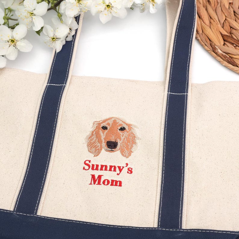 Dog Mom Tote Bag, Custom Embroidered Canvas Tote Bag, Pet Embroidery ...