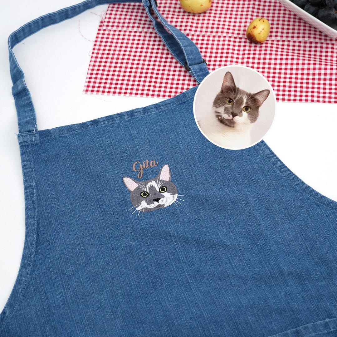 Cat Apron, Custom Embroidered Pet Portrait Apron, Personalized Cat Mom ...