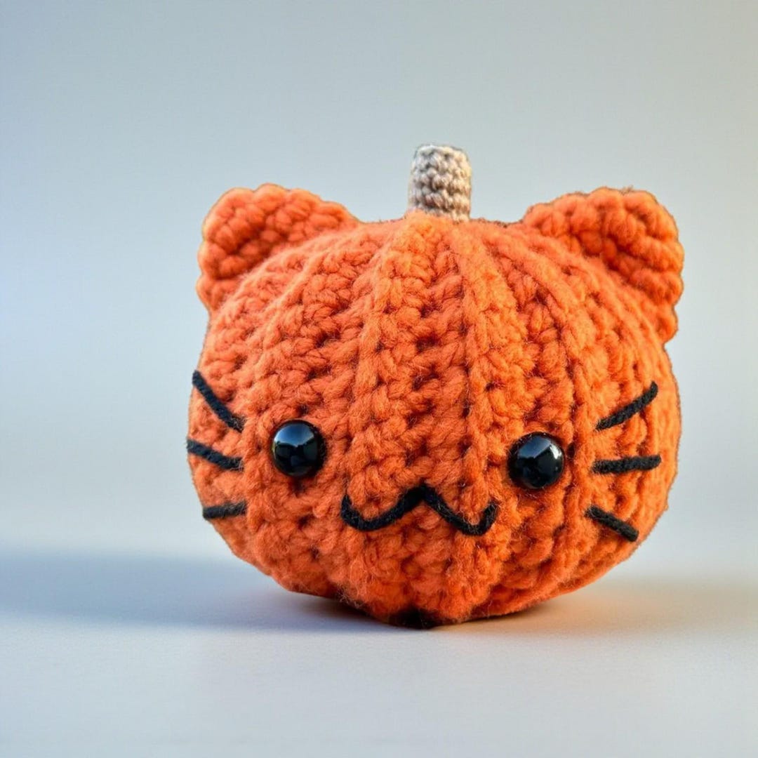 Crochet Pumpkin Cat Plush: Handmade Amigurumi Fall Doll - Etsy
