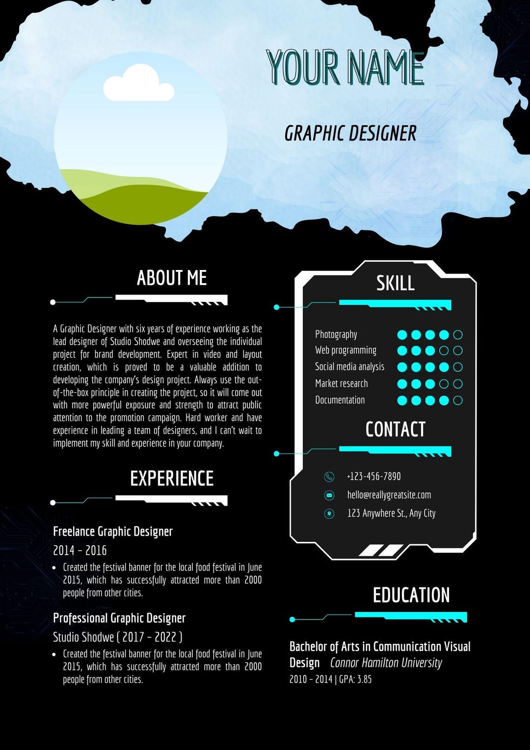 Black Modern Designer Resume Template - Etsy