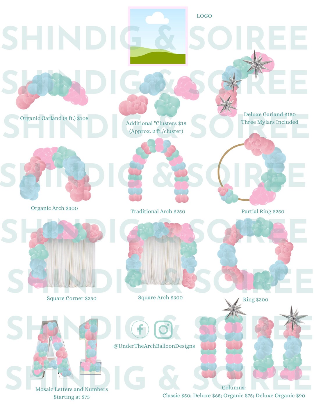Balloon Pricing Menu Canva Template: Pink, Mint, Blue (digital Download ...