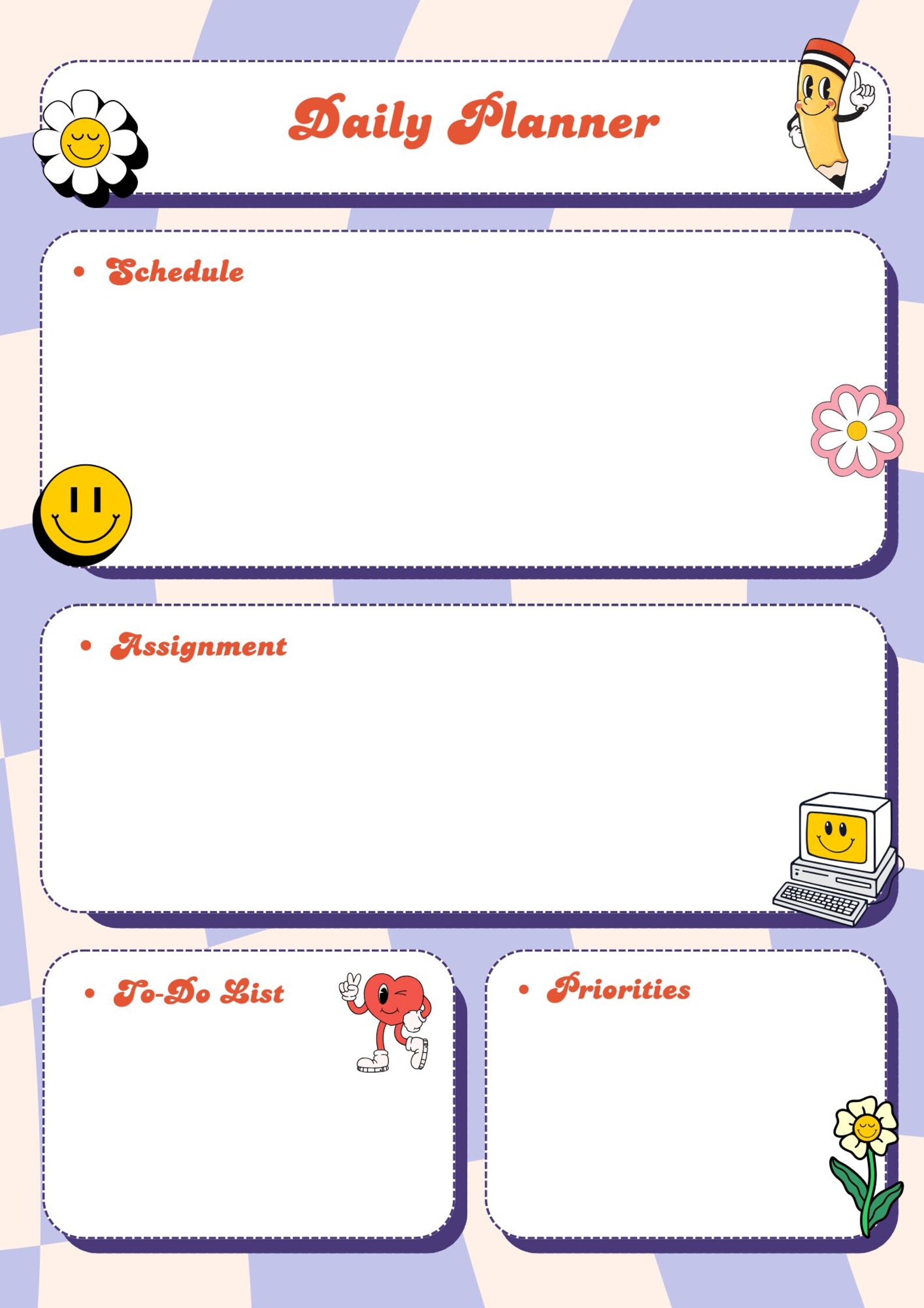 Retro Daily Digital Planner Printable | Student Organizer | School and ...
