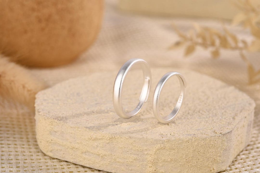 Matte Couple Rings S999 Silver, Brushed Plain Bands Minimalist ...