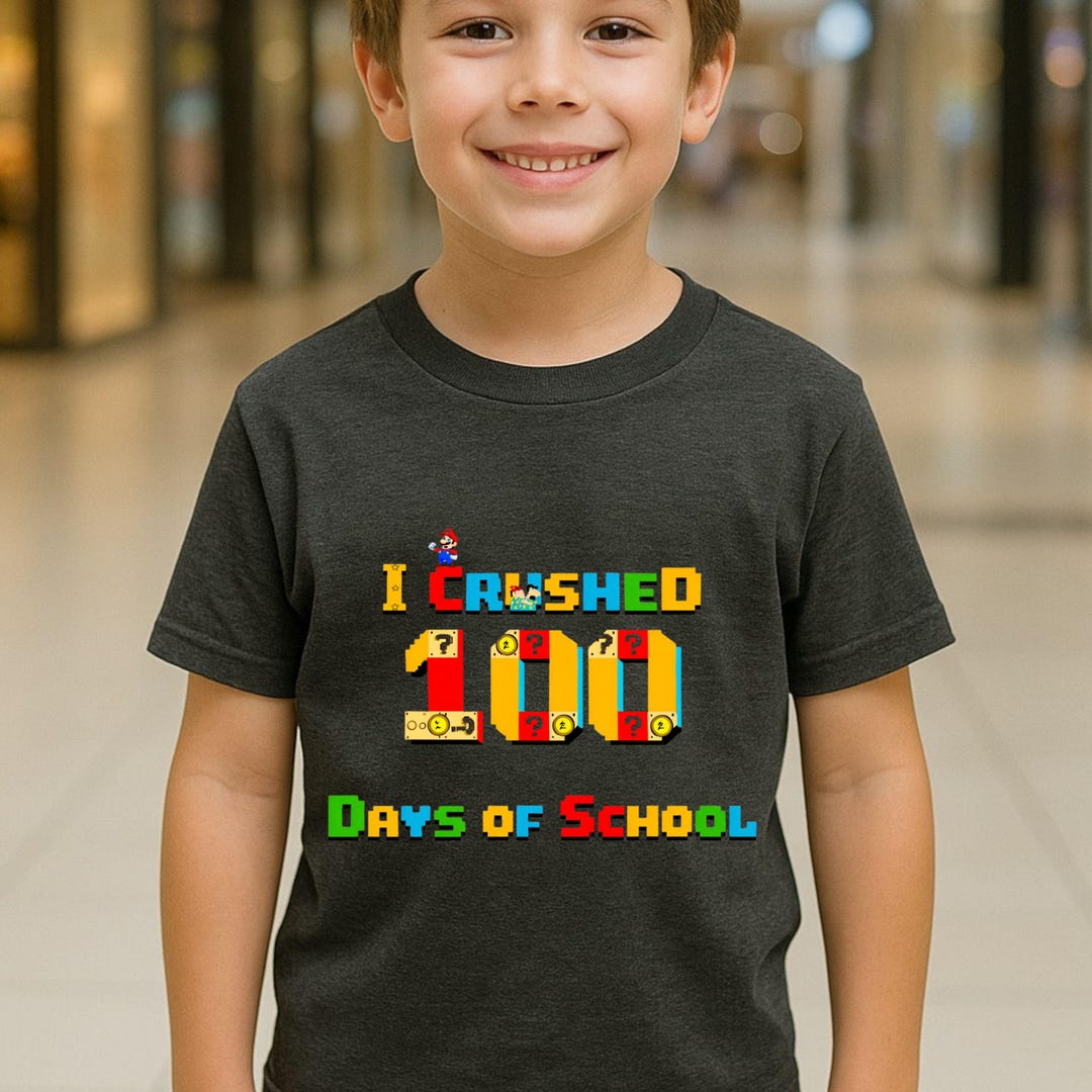 Mario I Crushed 100 Days of School Shirt, Super Mario Student Tee ...