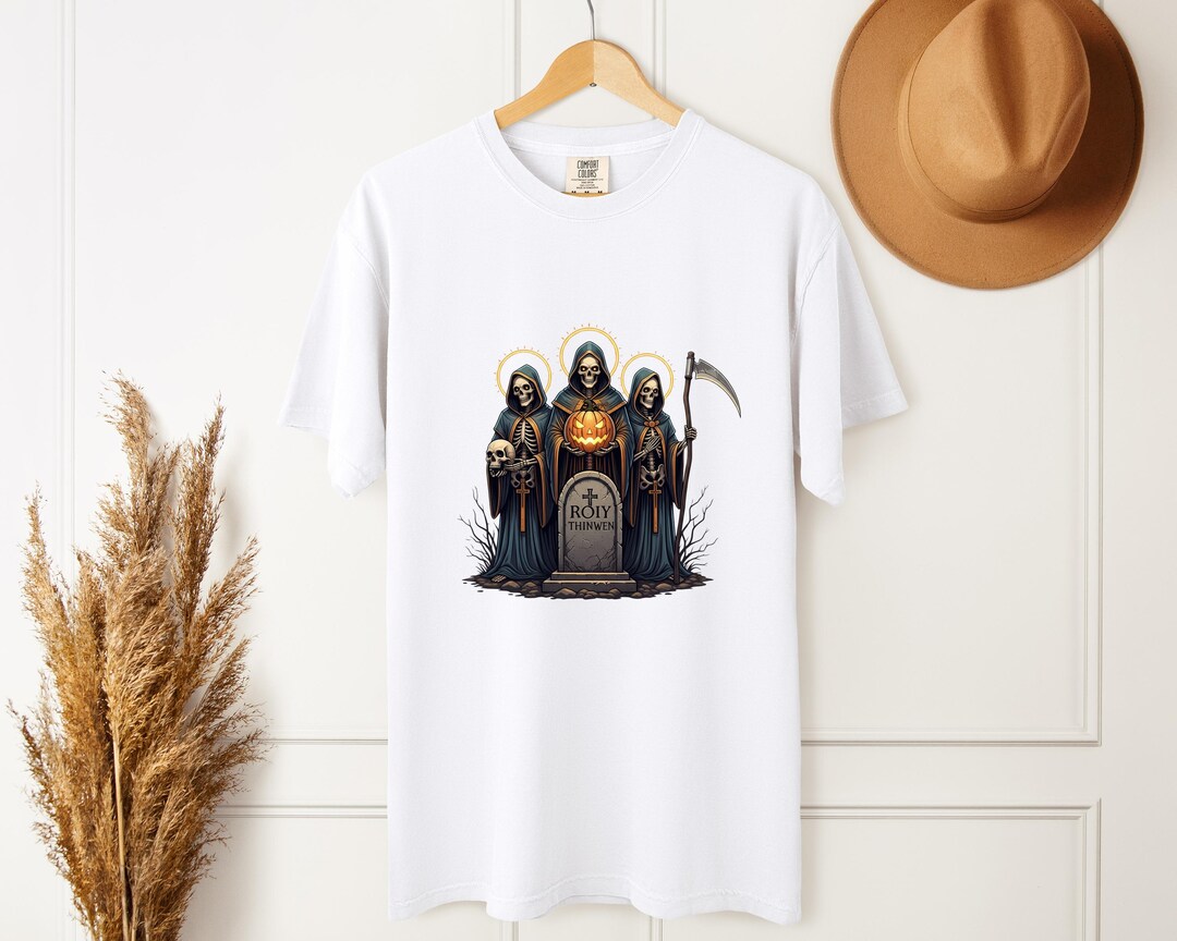Three Grim Reapers T-shirt, Skeleton Trio Hoodie, Gothic Halloween ...