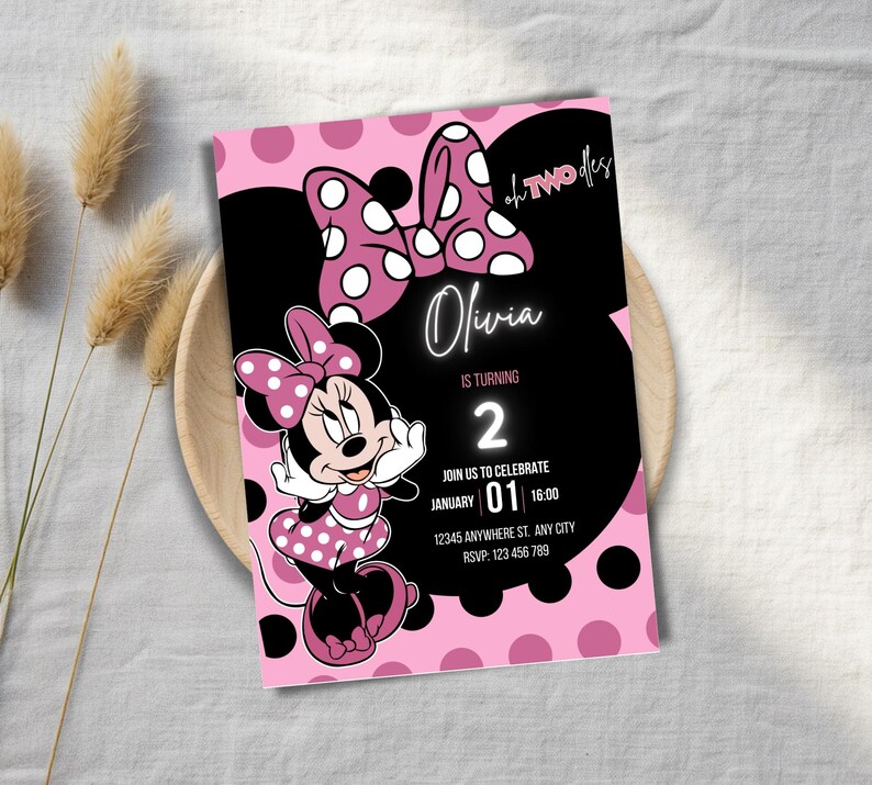 Editable Minnie Mouse Oh Twodles Invitation, Pink 2nd Birthday Template ...