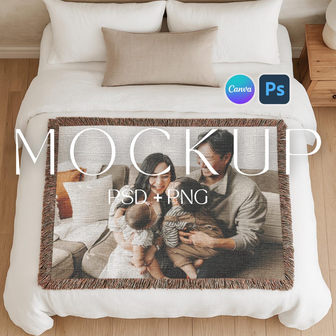 Realistic Horizontal Woven Blanket Mockup Printify Woven Throw Blanket ...
