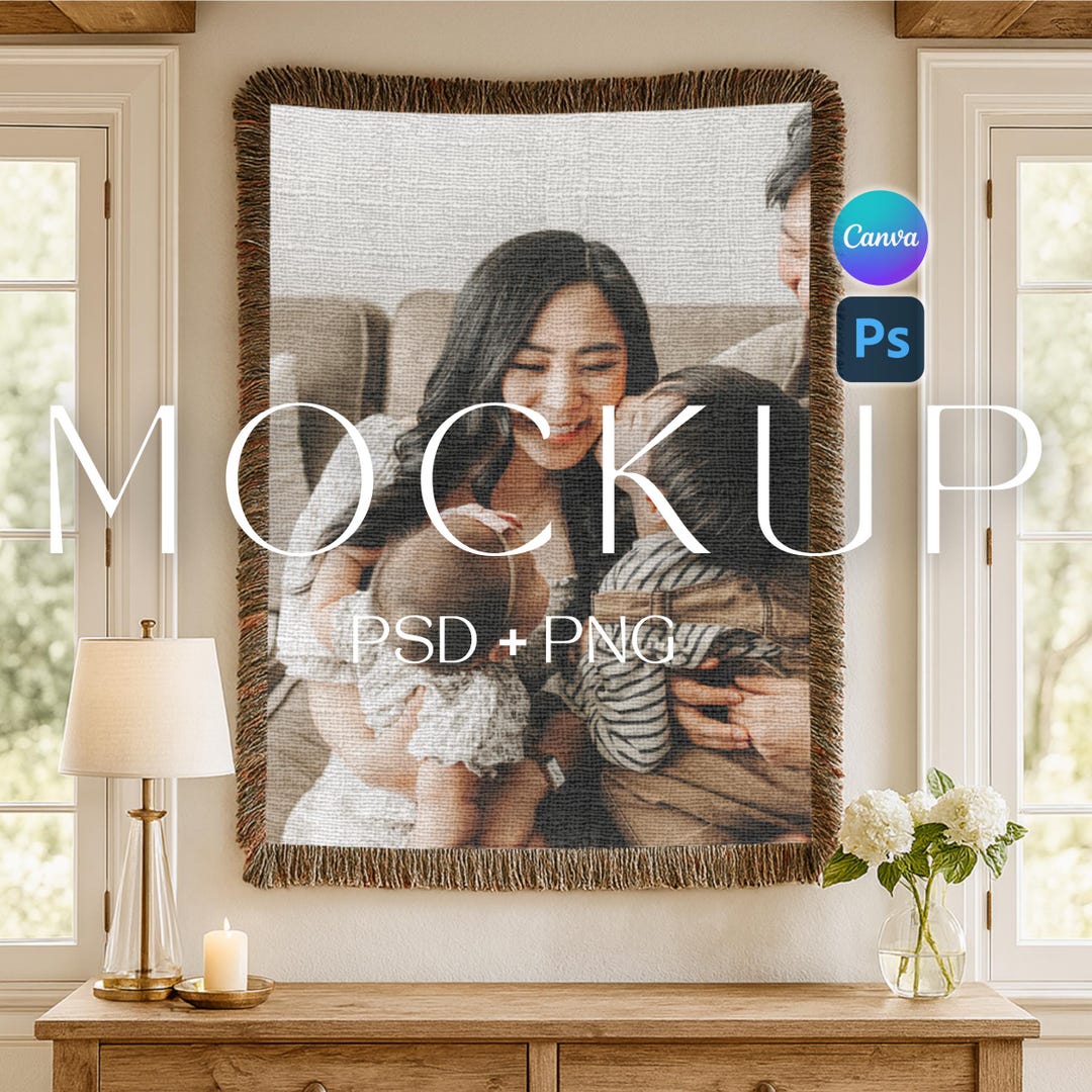 Realistic Hanging Woven Blanket Mockup Printify Woven Throw Blanket ...