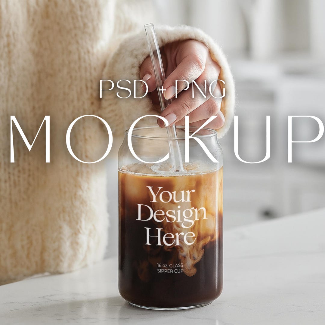 Printify Sipper Glass Mockup Photoshop Smart Object + Canva Template ...