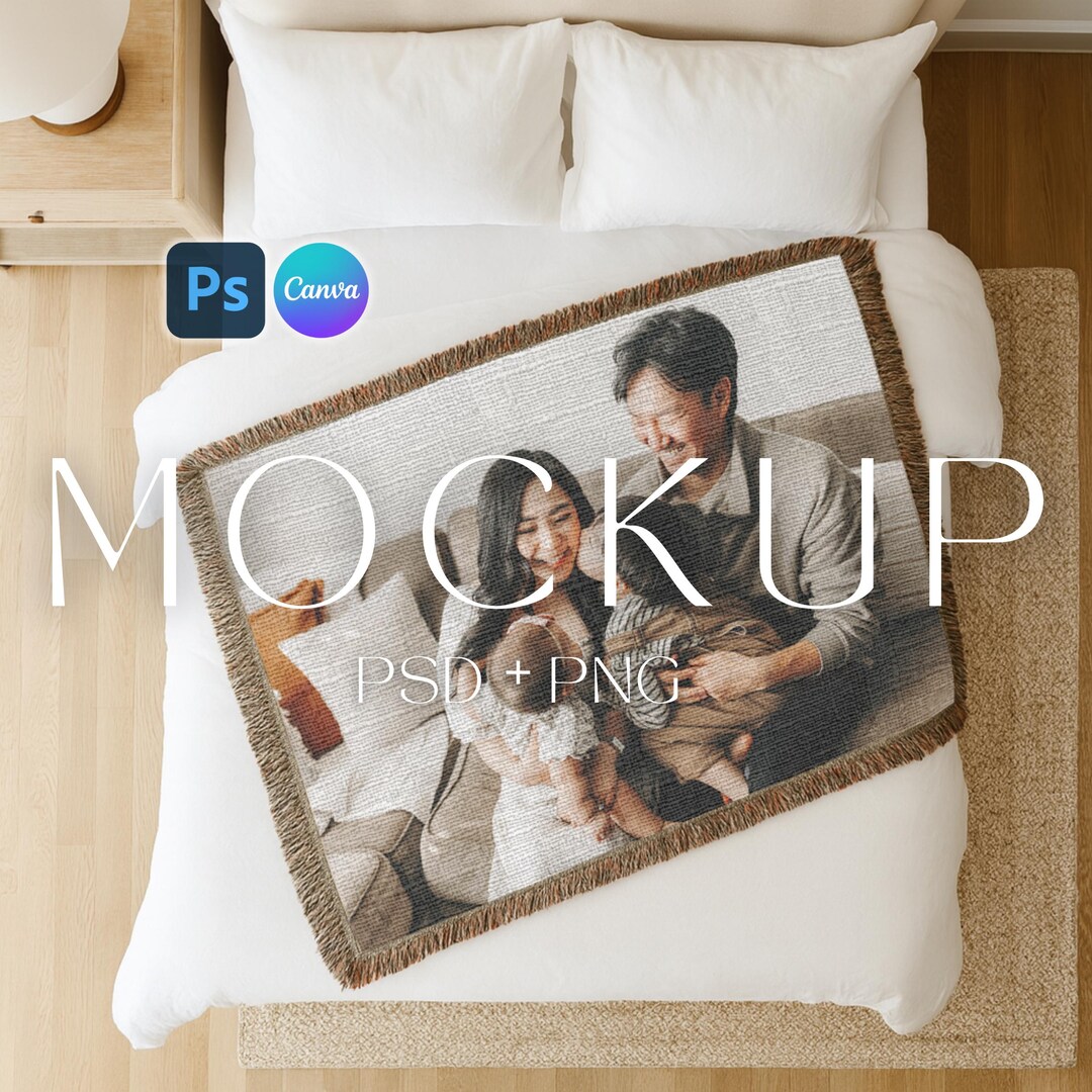 Realistic Horizontal Woven Blanket Mockup Printify Woven Throw Blanket ...