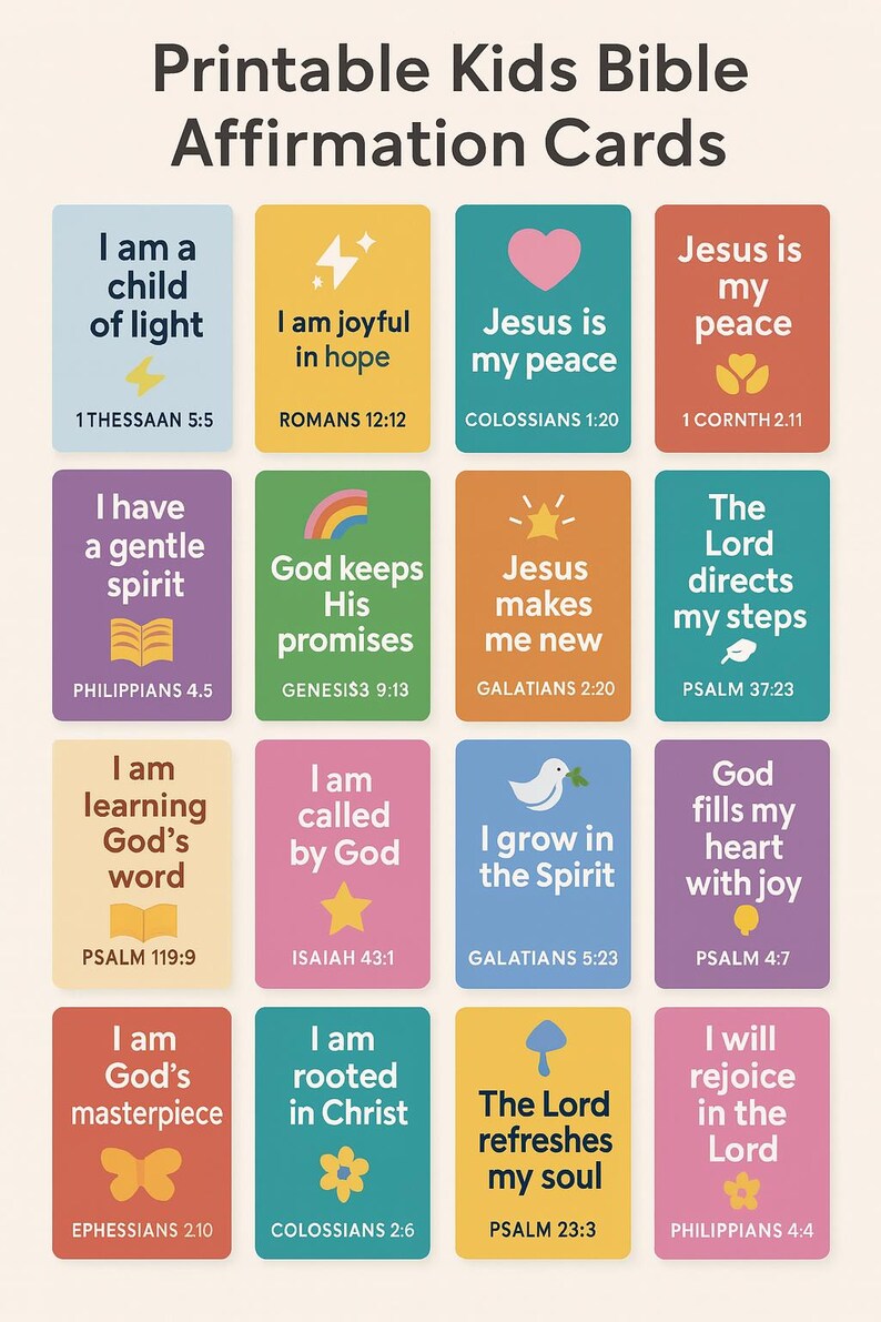 Kids Bible Affirmation Cards – Printable Scripture Notes or Lunchbox ...