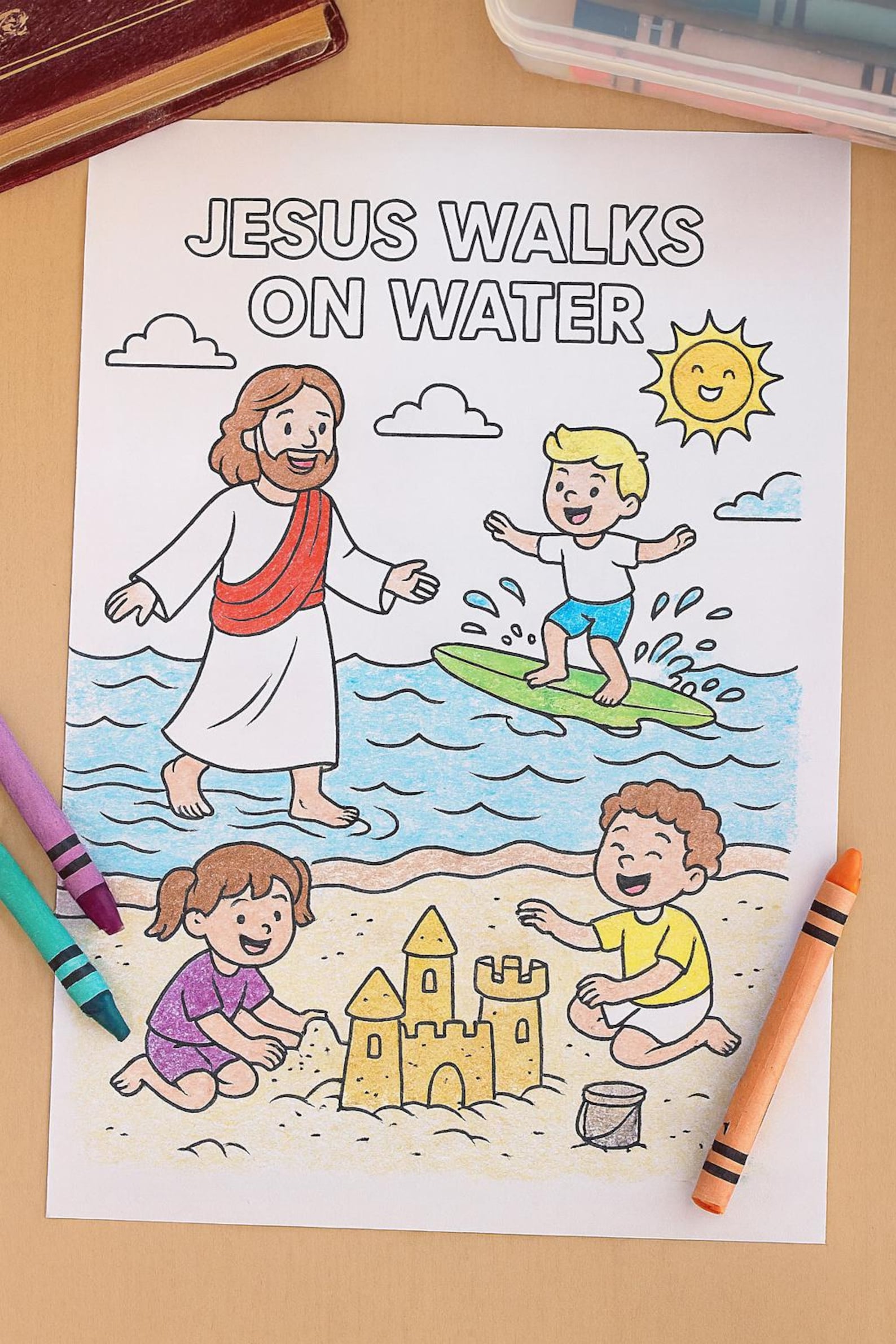 Jesus Walks on Water Coloring Page | Christian Kids Beach Printable ...