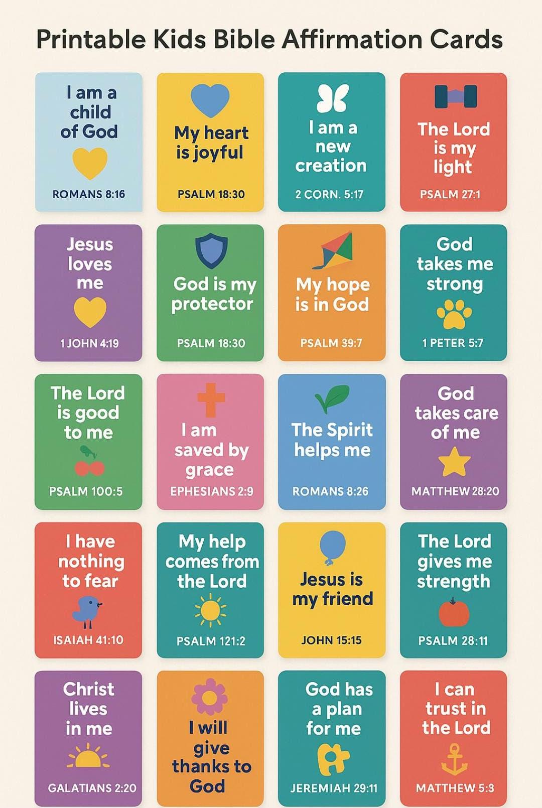 Kids Bible Affirmation Cards – Printable Scripture Notes or Lunchbox ...