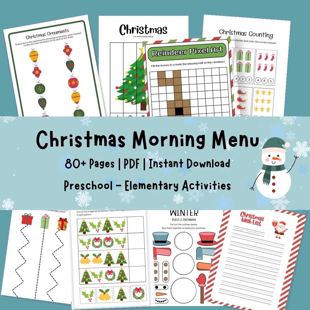 Christmas Morning Activity Menu | Winter Learning Pages (PDF) - Etsy