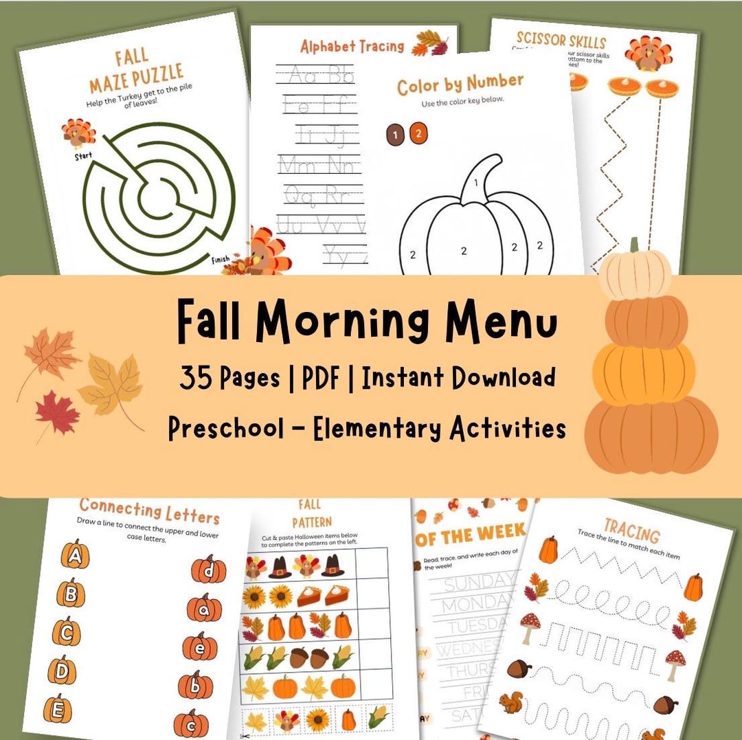 Fall Homeschool Morning Menu: Preschool Binder Activities (PDF Download ...
