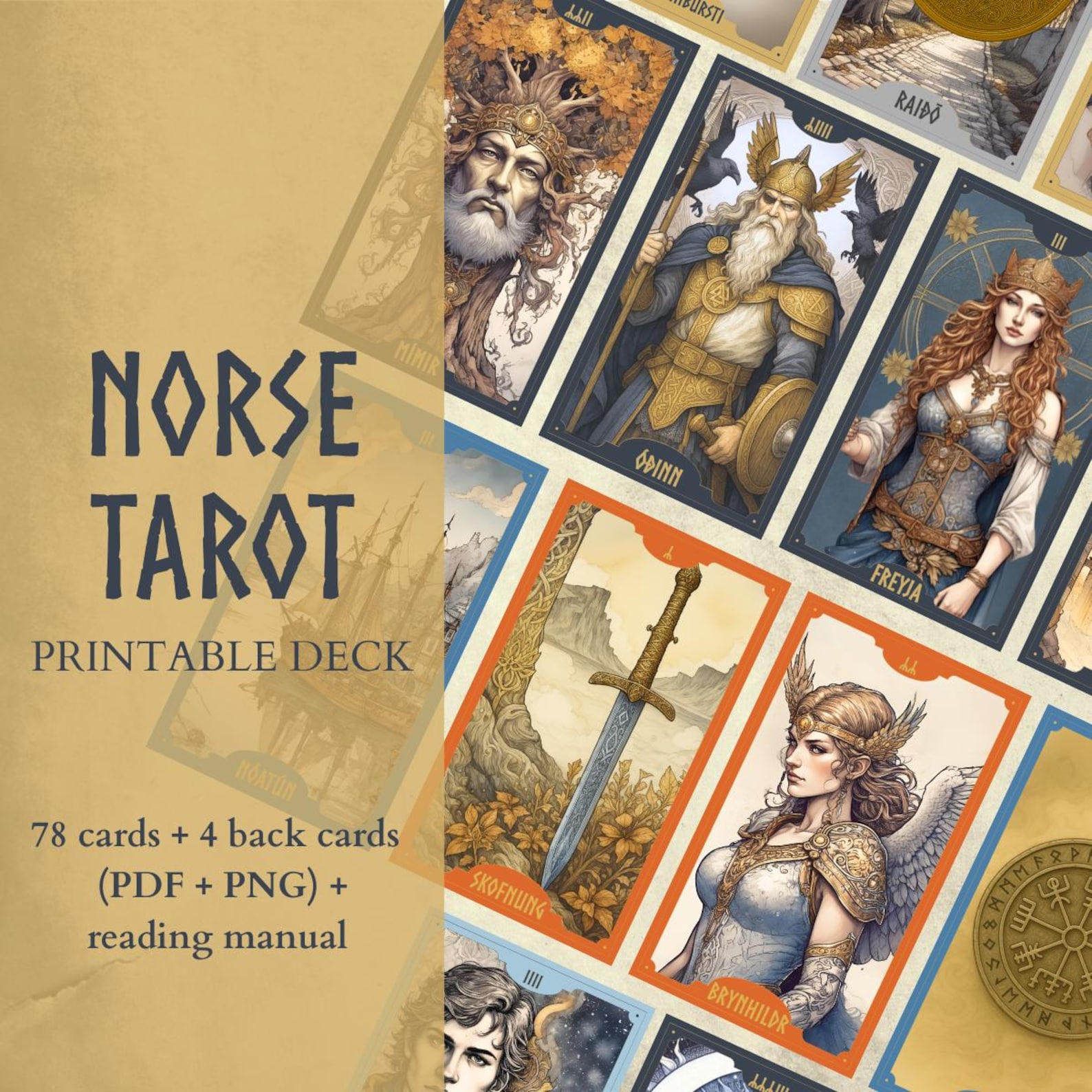 Printable Norse Tarot Deck + Guide (eng & Ita) | 78 Digital Cards + 4 ...