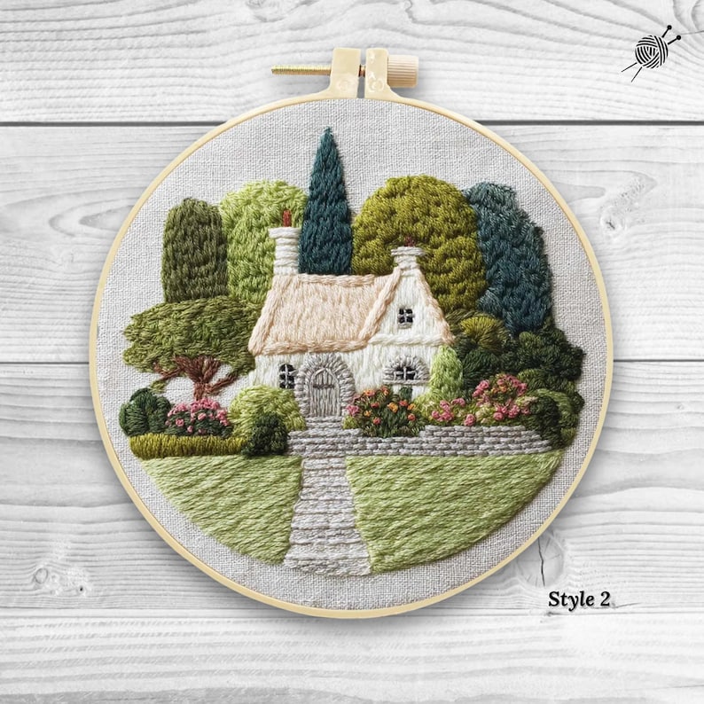 Beginner Embroidery Kit: Village Nature - DIY Hand Stitching Set ...