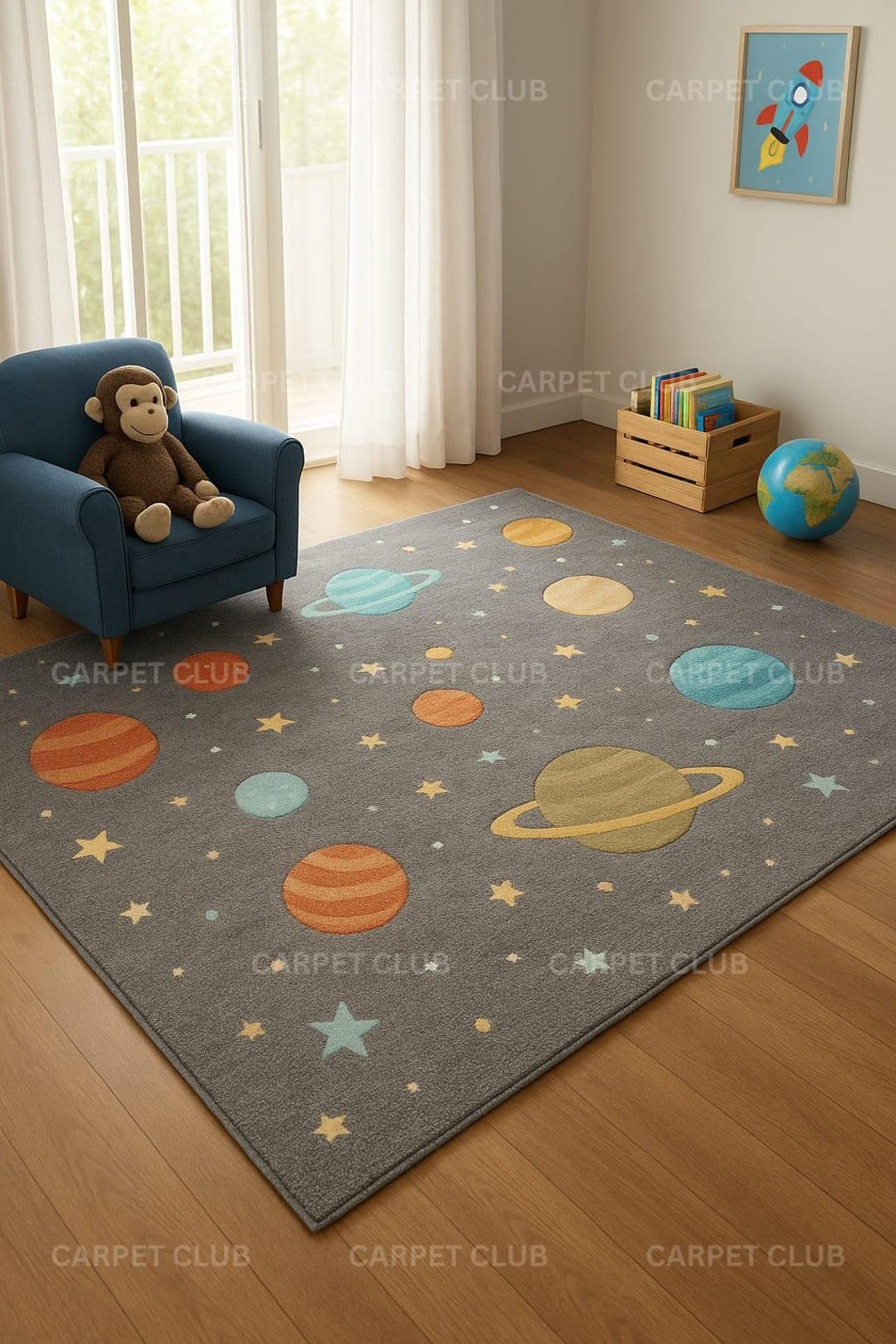 Hand Tufted Space Planets Kids Rug – Custom Wool Solar System Carpet ...
