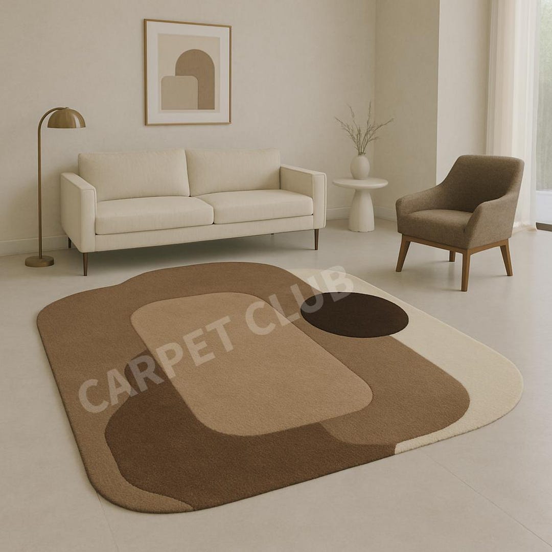 Warm Beige & Brown Wool Rug – Modern Abstract Layered Style - Etsy