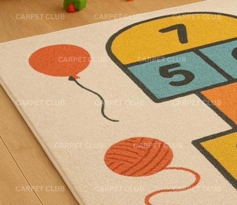 Hand Tufted Hopscotch Kids Rug With Cat Design - Soft Wool Playroom ...