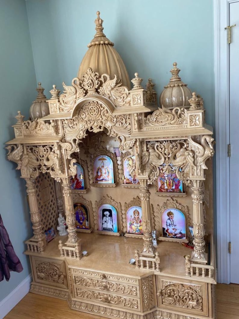 Handcrafted Teakwood Pooja Mandir | Solid Wooden Hindu Temple for Home ...