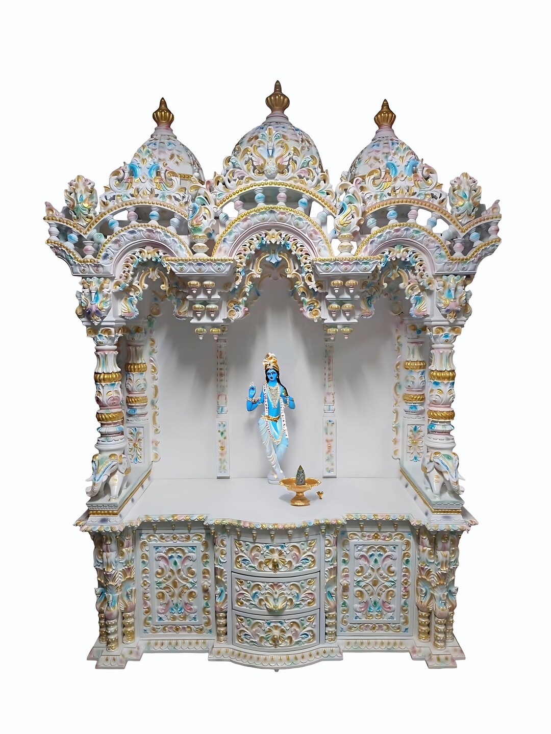 Wooden Pooja Mandir: Hand Carved Hindu Temple (4x6 Ft) | Teakwood ...