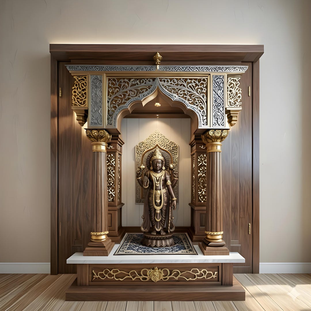 Modern 6-foot Teakwood Pooja Mandir With Marble Base | Custom ...