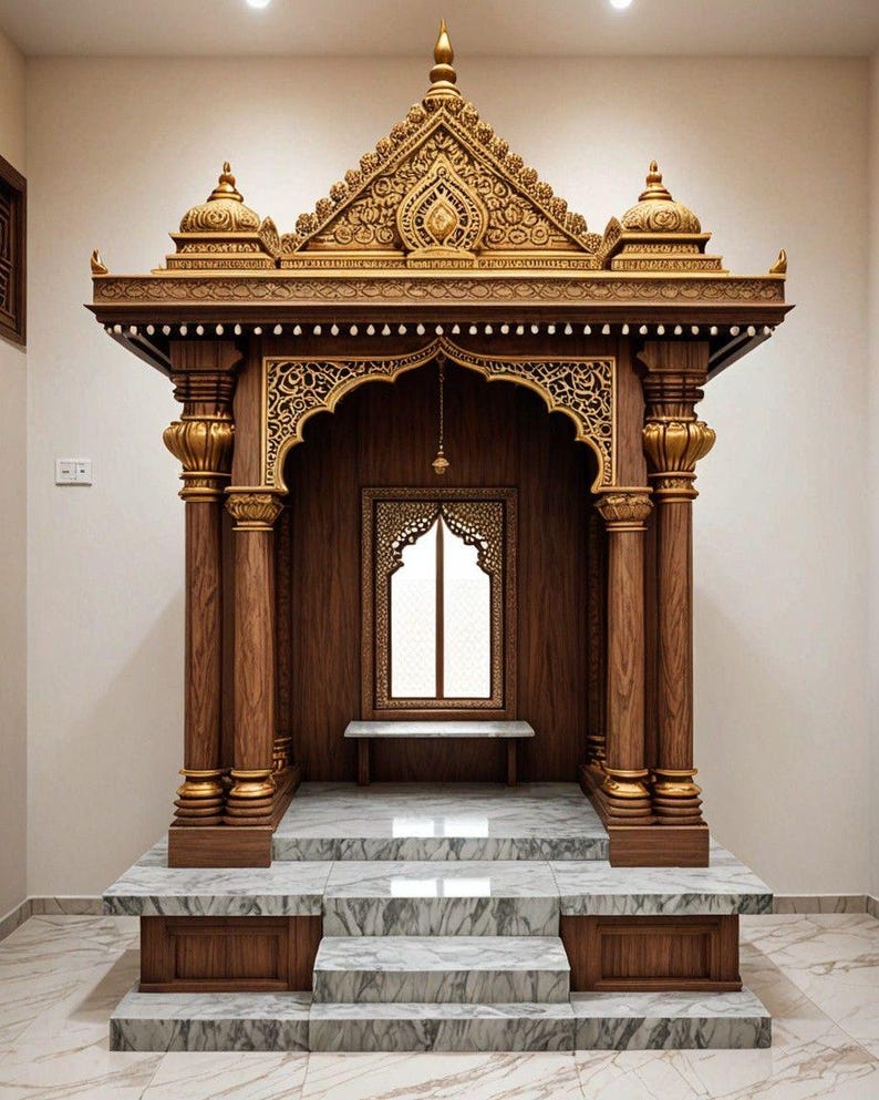 Premium Handmade Wooden Temple – Hand-carved Solid Teakwood Pooja ...