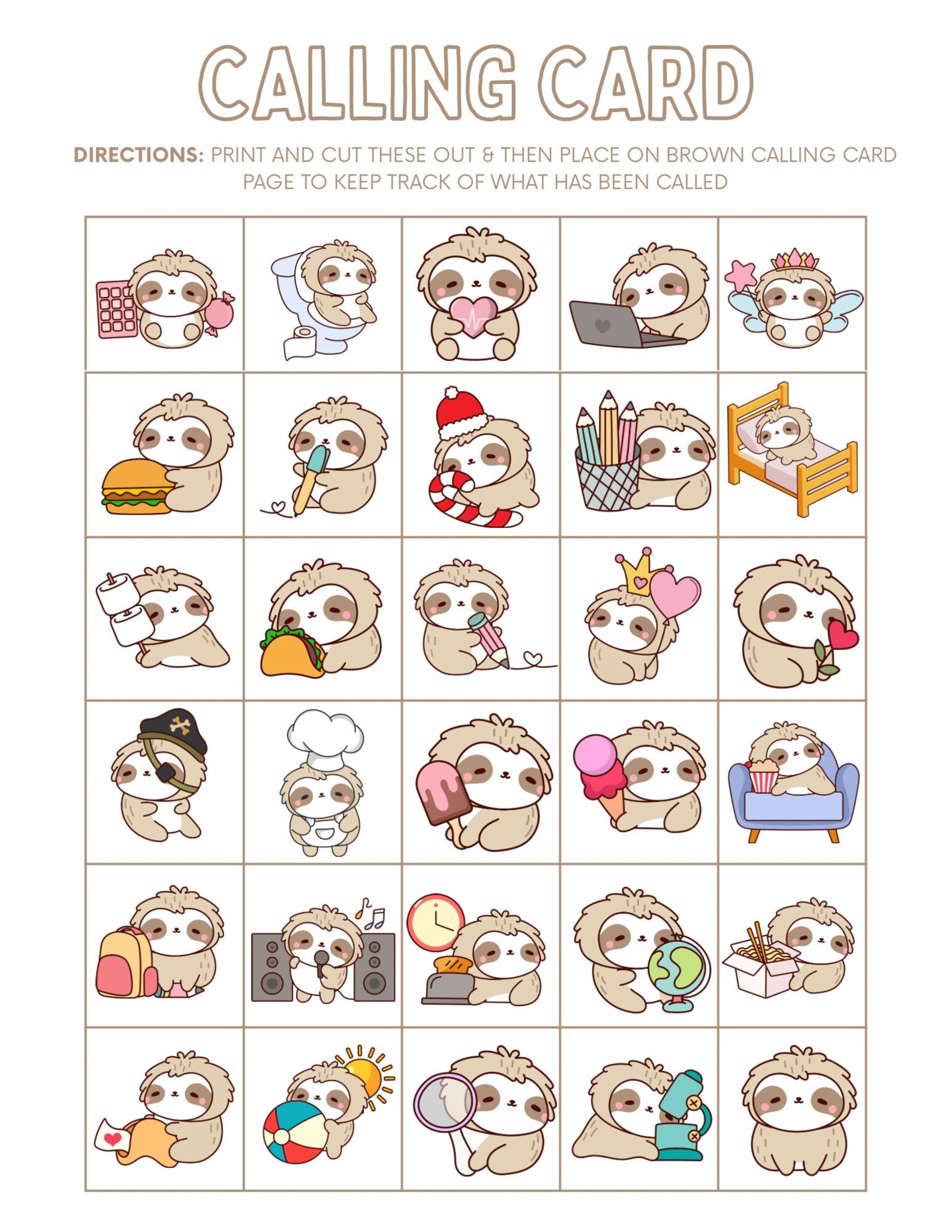 Sloth Bingo Printable Game | Kids Birthday Party Game | Classroom ...