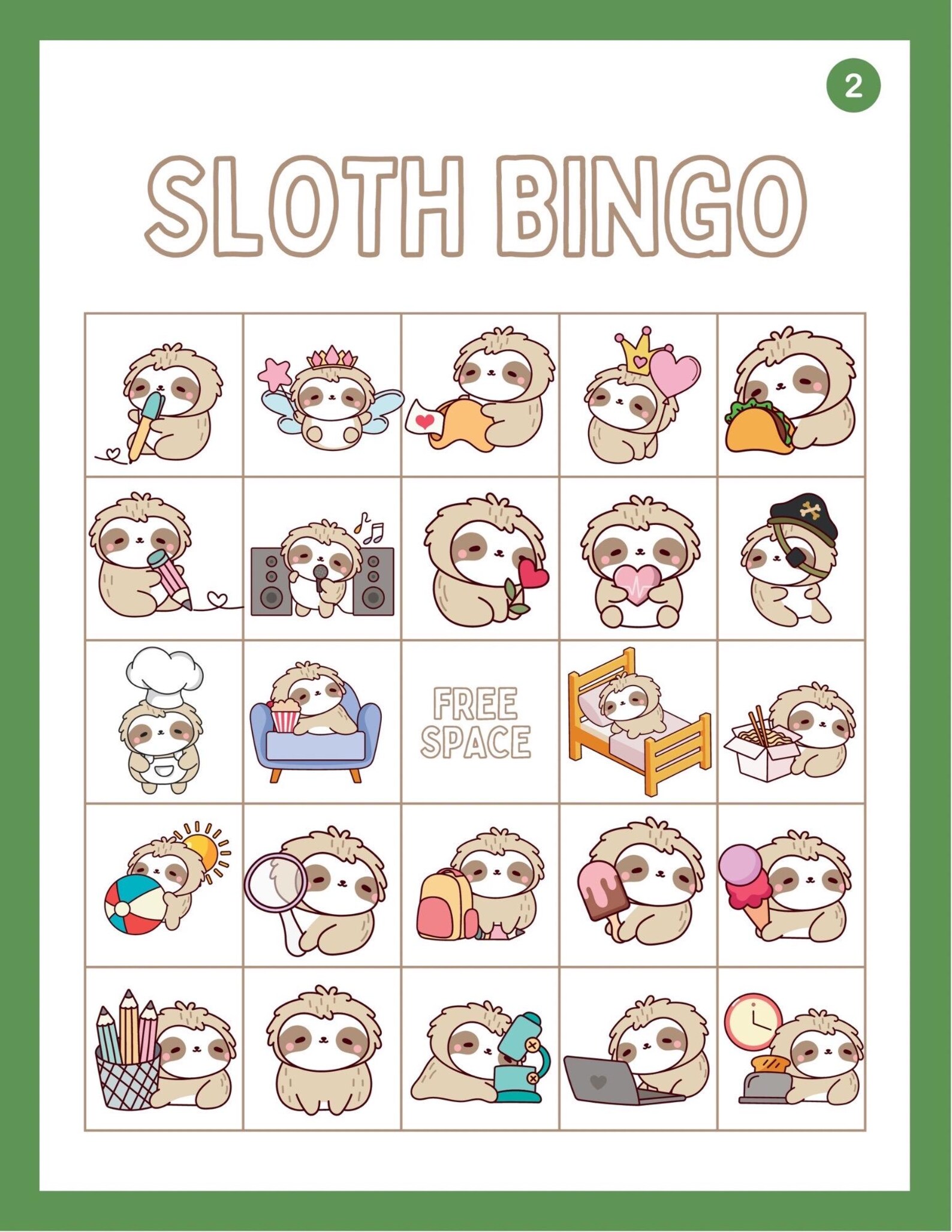 Sloth Bingo Printable Game | Kids Birthday Party Game | Classroom ...