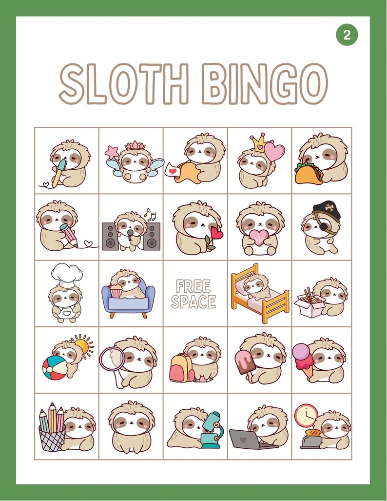Sloth Bingo Printable Game | Kids Birthday Party Game | Classroom ...