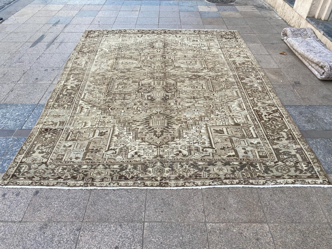 Vintage Persian Area Rug – Handwoven Wool and Cotton Blend & Distressed ...