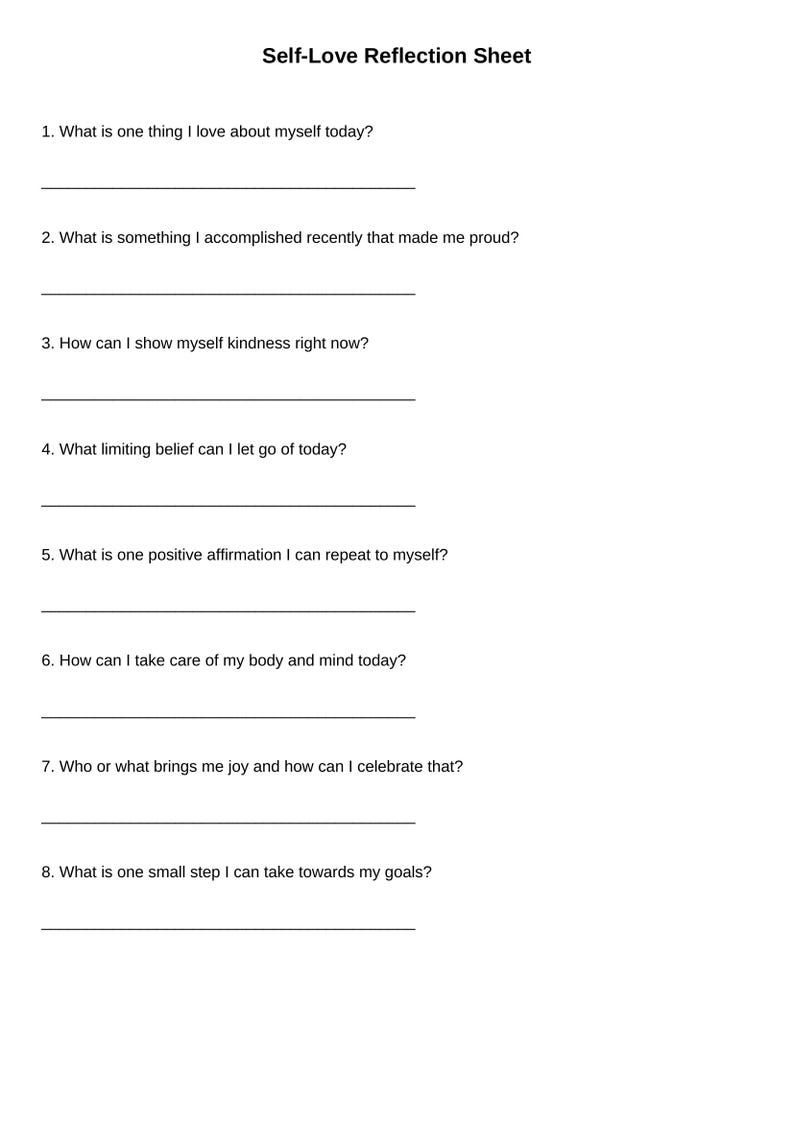 Printable Self-love Reflection Sheet | Daily Journal Page | Mindfulness ...