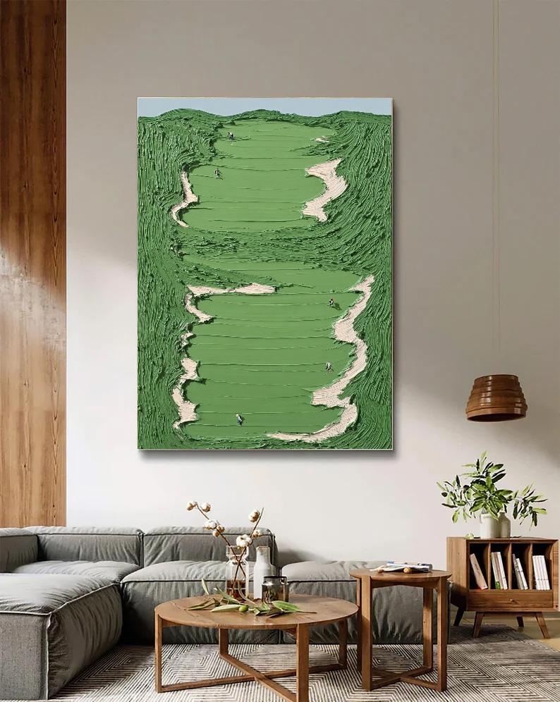 Large Green Landscape Wall Decor Golf Course Oil Painting Textured Oil ...