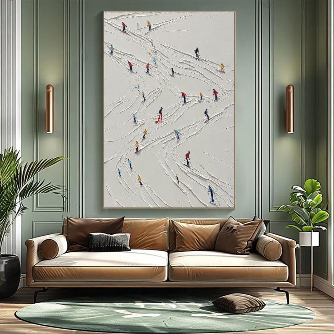 Textured Ski Slope Art 3D Plaster Style Textured Wall Art Original ...