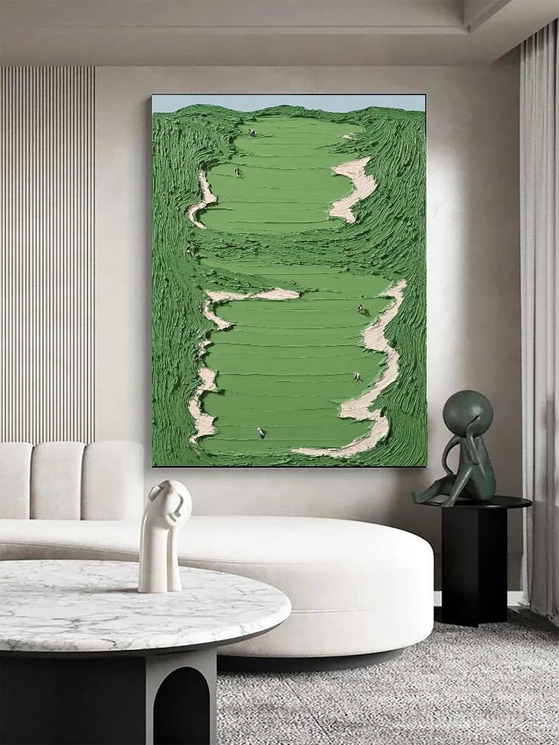 Large Green Landscape Wall Decor Golf Course Oil Painting Textured Oil ...