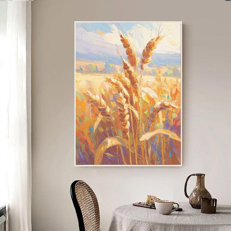 Impressionist Wheat Field Oil Painting Golden Wheat Landscape Art ...