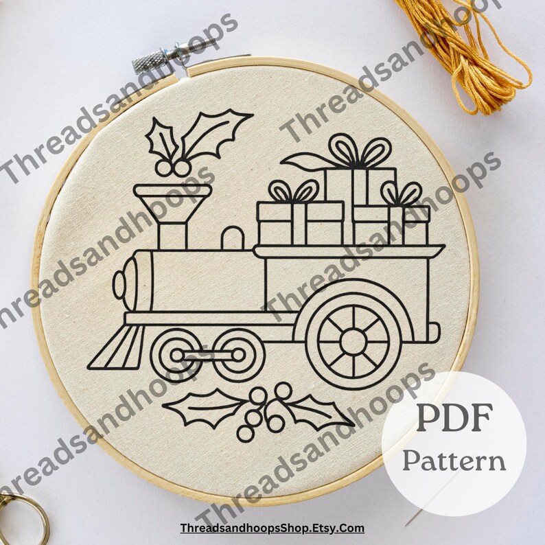 Christmas Train Embroidery Pattern | Holiday Locomotive Hoop Design ...