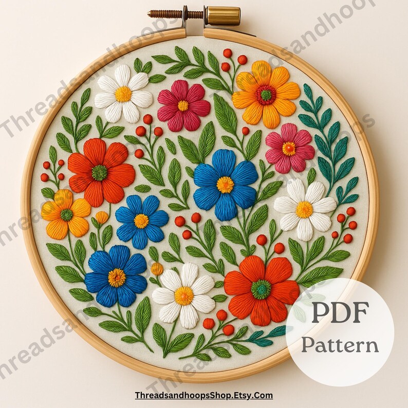 Colorful Floral Embroidery Pattern – Beginner Botanical Hoop Art (PDF ...