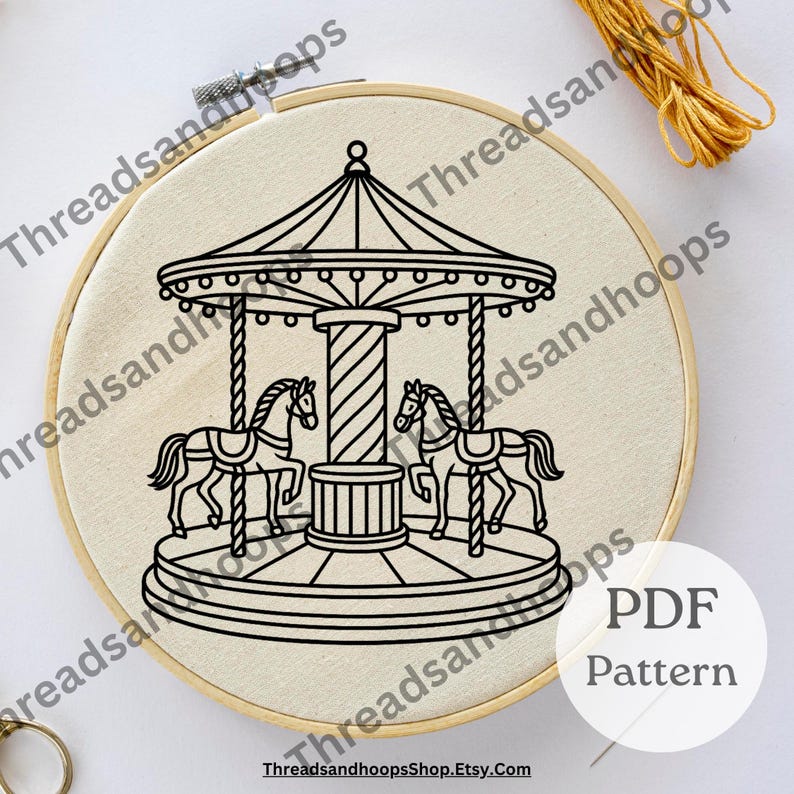 Carousel Horses Embroidery Pattern | Vintage Circus Hoop Art (PDF) - Etsy