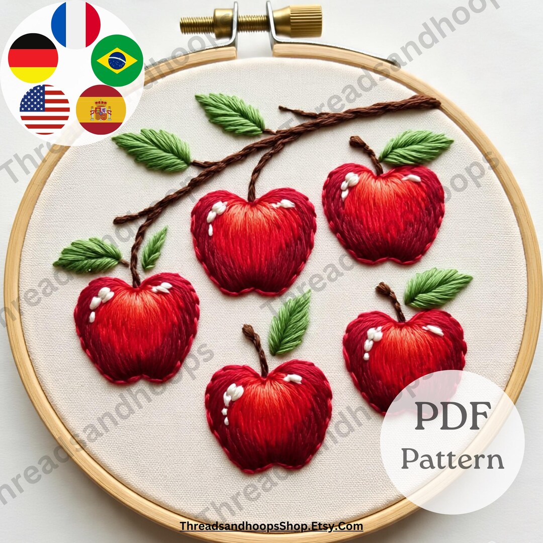 Red Apple Tree Hand Embroidery Pattern | Modern Fruit Hoop Art (PDF ...