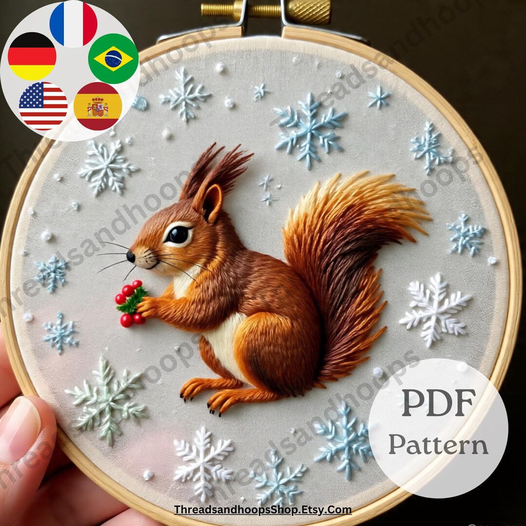 Christmas Squirrel Embroidery Pattern – Winter Snowflake Hoop Art (PDF ...