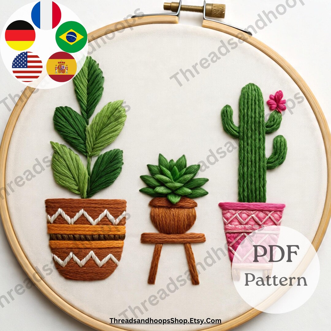 Cactus and Succulent Embroidery Pattern, Beginner Friendly (PDF Pattern ...