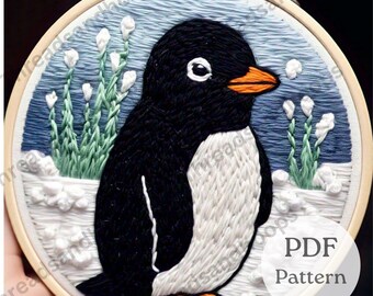Cute Penguin Hand Embroidery Pattern, Christmas Embroidery Pattern ...