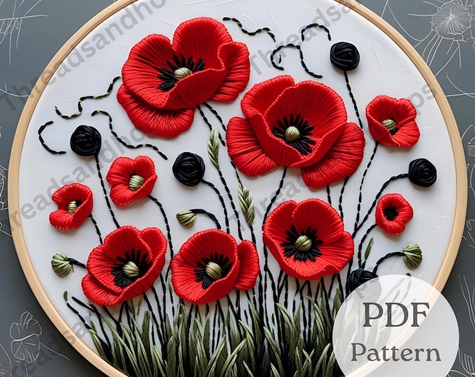 Poppy Wreath Hand Embroidery Pattern, Red Poppies Wreath, Poppy Flower ...